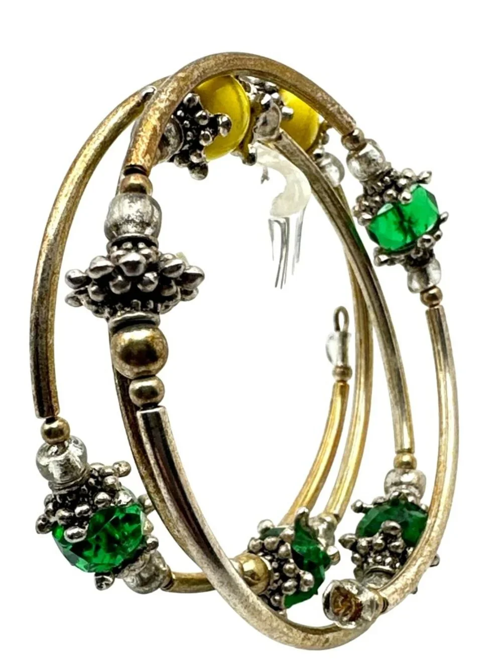 Unbranded | Jewelry | Green Yellow Bead Coil Bracelet Bangle Gold Tone ...